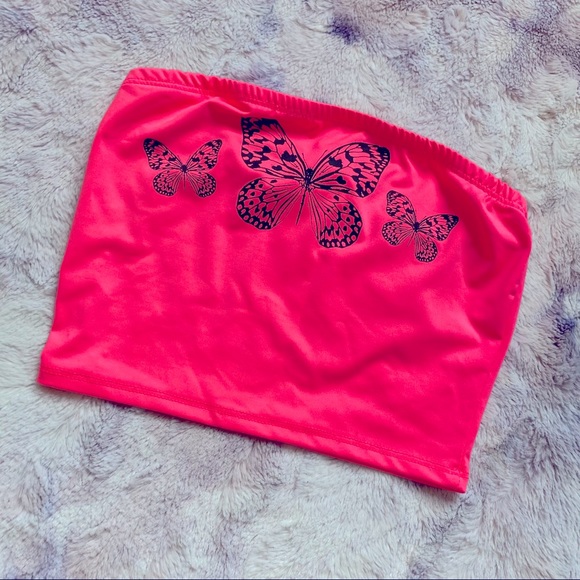Fashion Nova | Tops | Fashion Nova Butterfly Neon Pink Bandeau Top ...